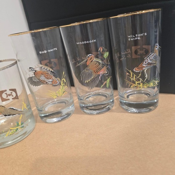 Dining | Vintage Ned Smith Game Bird Glassware Set Gold Rim Highball ...